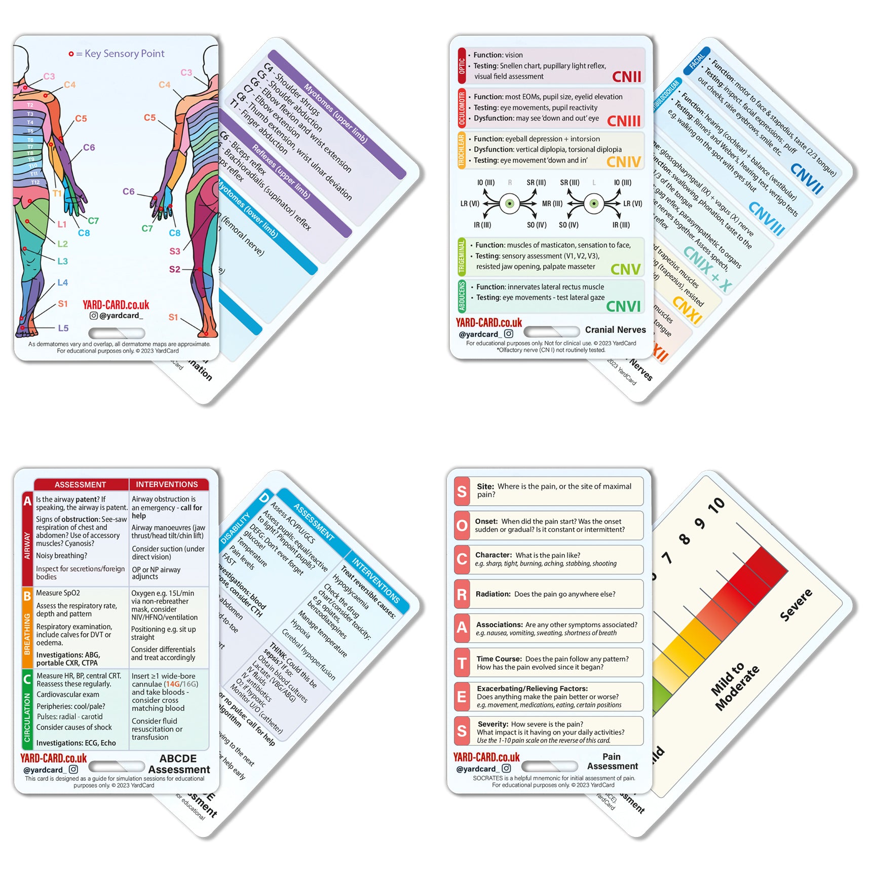 YardCard Bundle Deal 2 (ABCDE Assessment, Cranial Nerves, SOCRATES, Sp ...